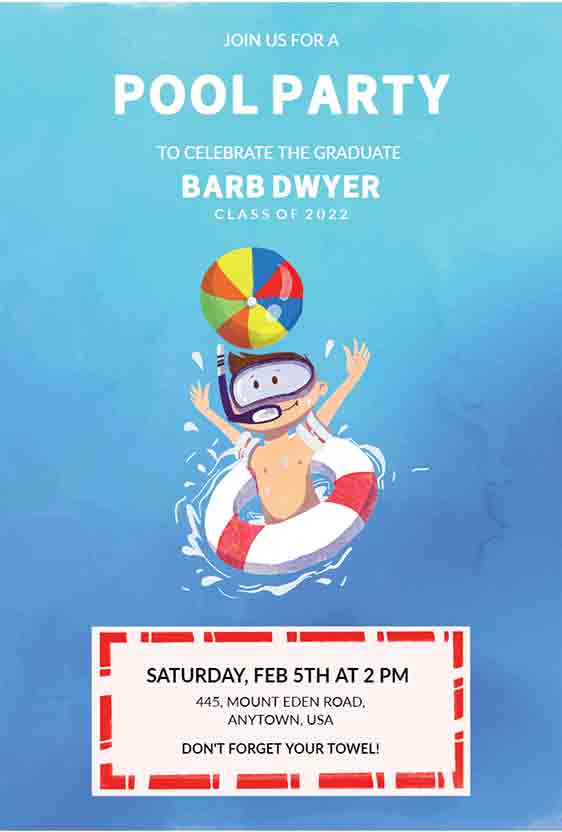 Pool Party Invitation Templates - Free | Customizable