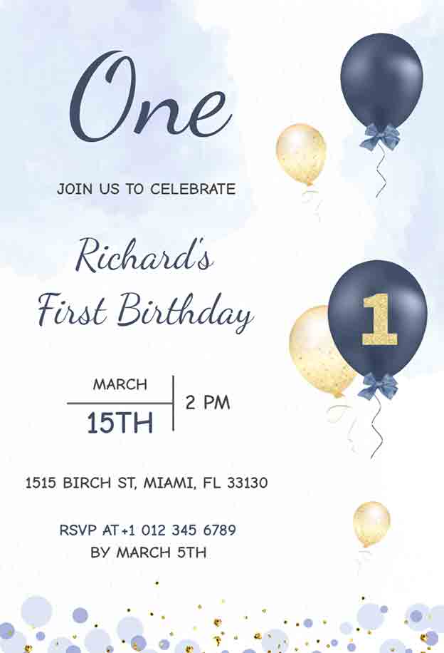 1st Birthday Invitation Templates - Free | Customizable