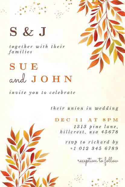 Fall Wedding Invitation Templates - Free | Customizable