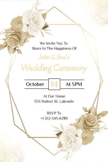 White And Gold Wedding Invitation Templates - Free | Edit