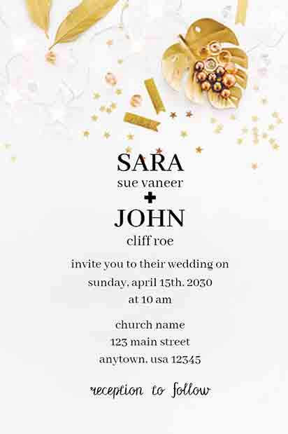 White And Gold Wedding Invitation Templates - Free | Edit