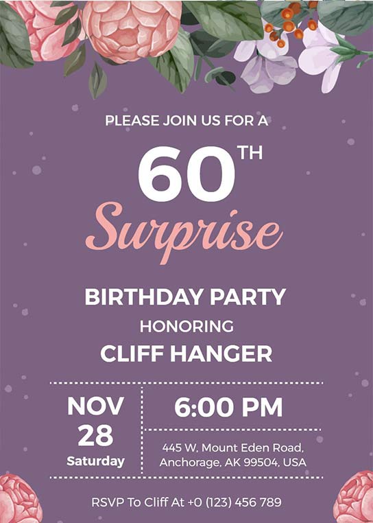 60th Surprise Party Invitation Blank Templates Free Printable