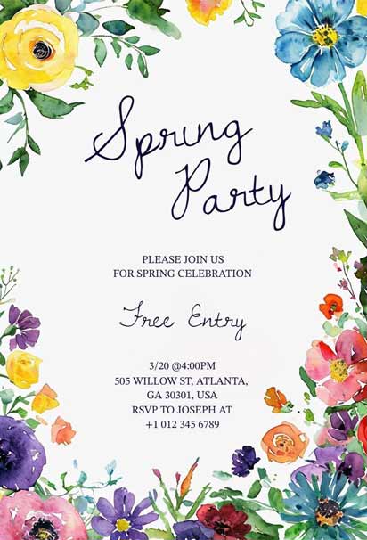 Floral Spring Party Invitation Template That Blooms with Joy