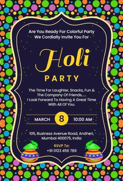 Modern Holi Invitation Template with Dotted Elegance