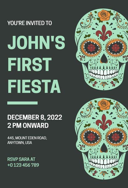 Retro Gothic Fiesta Party Invitation Template with Skulls