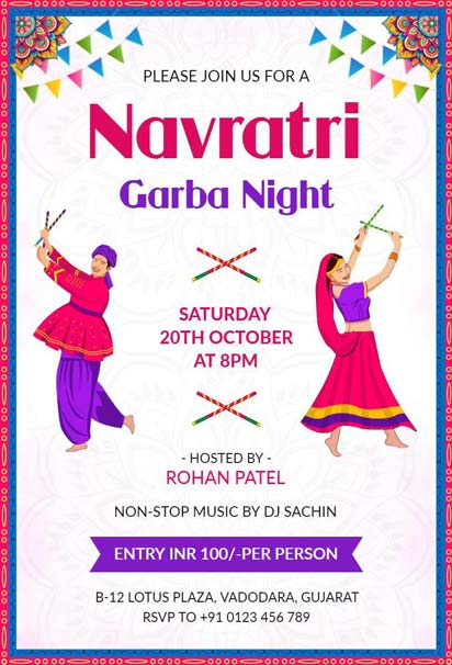 Vibrant Navratri Invitation Template with Folk Elements