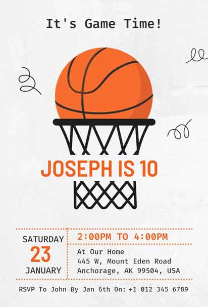 Basketball Birthday Party Invitations Free Printable