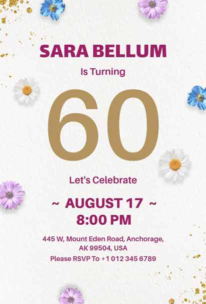 60th Birthday Invitation Templates - Free | Downloadable