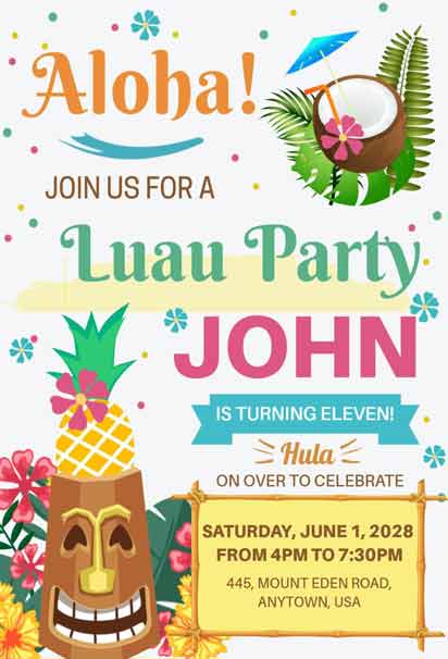 Luau Party Invitation Templates - Free | Editable | Download