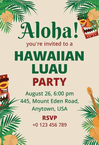 Luau Party Invitation Templates - Free | Editable | Download