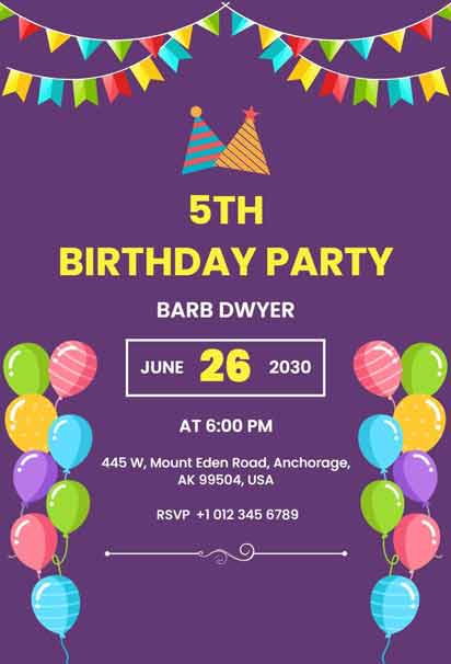 Purple Birthday Invitation Templates - Free | Customizable