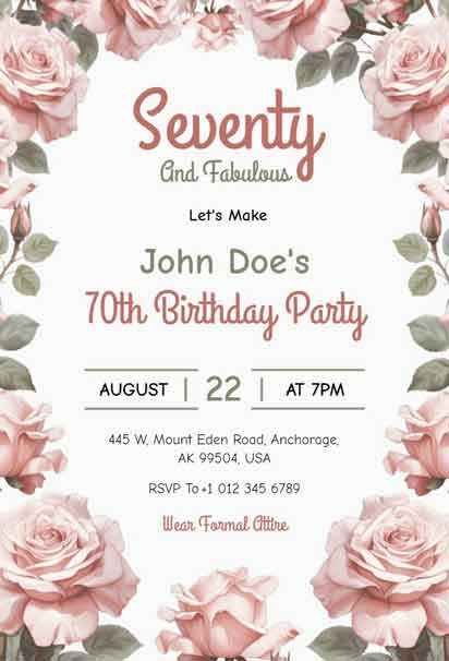 70th birthday invitation Templates - Free | Customizable