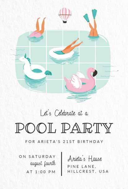 Pool Birthday Party Invitation Templates - Free | Customize