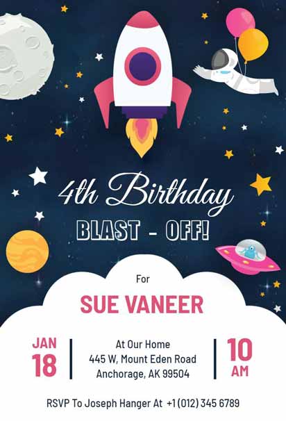 Space Birthday Invitation Templates - Free | Edit | Download