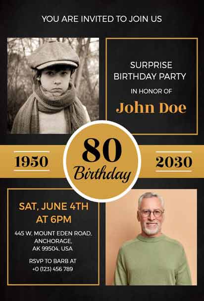 80th Birthday Invitation Templates - Free | Printable