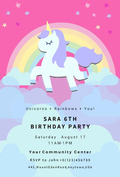Unicorn Birthday Invitation Templates - Free | Customizable