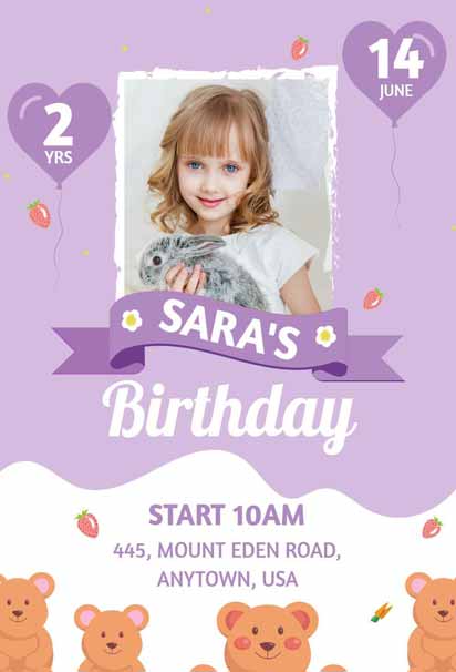 Purple Birthday Invitation Templates - Free | Customizable