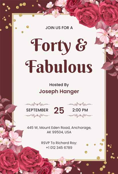40th Birthday Invitation Templates - Free | Printable