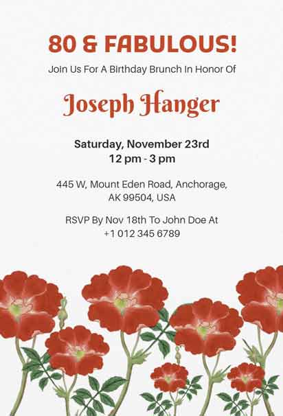 80th Birthday Invitation Templates - Free | Printable