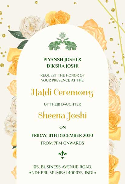 Haldi Ceremony Invitation Templates - Free | Edit | Download