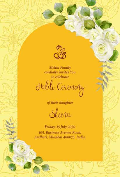 Haldi Ceremony Invitation Templates - Free | Edit | Download