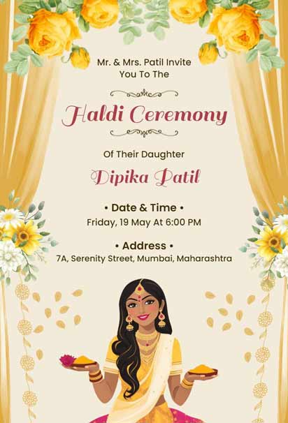 Haldi Ceremony Invitation Templates - Free | Edit | Download