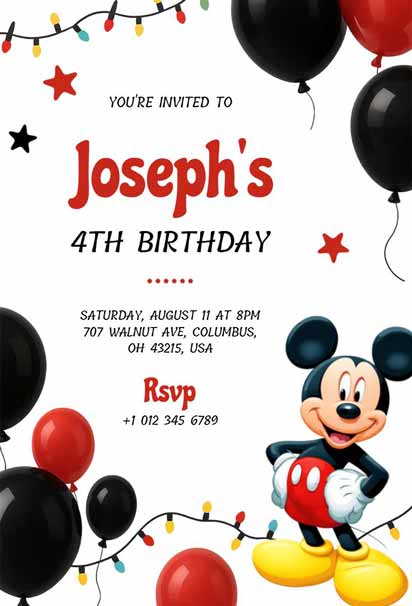 Mickey Mouse Birthday Invitation Templates - Free | Download