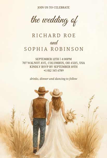 Western Wedding Invitation Templates - Free | Customizable