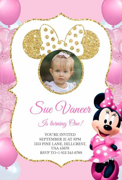 Minnie Mouse First Birthday Invitations