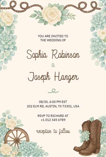 Western Wedding Invitation Templates - Free | Customizable
