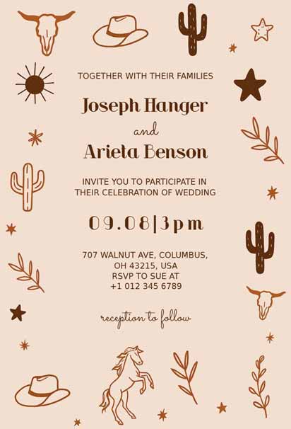 Western Wedding Invitation Templates - Free | Customizable