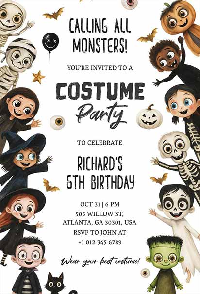 Printable Halloween Costume Party Invitation Templates [2026]