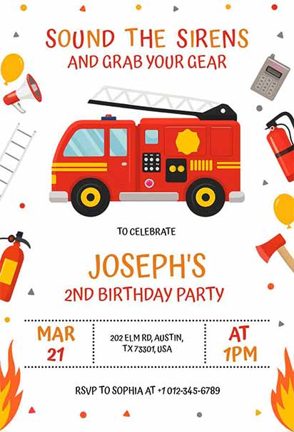 Fire Truck Birthday Invitation Templates | Free Designs & Ideas